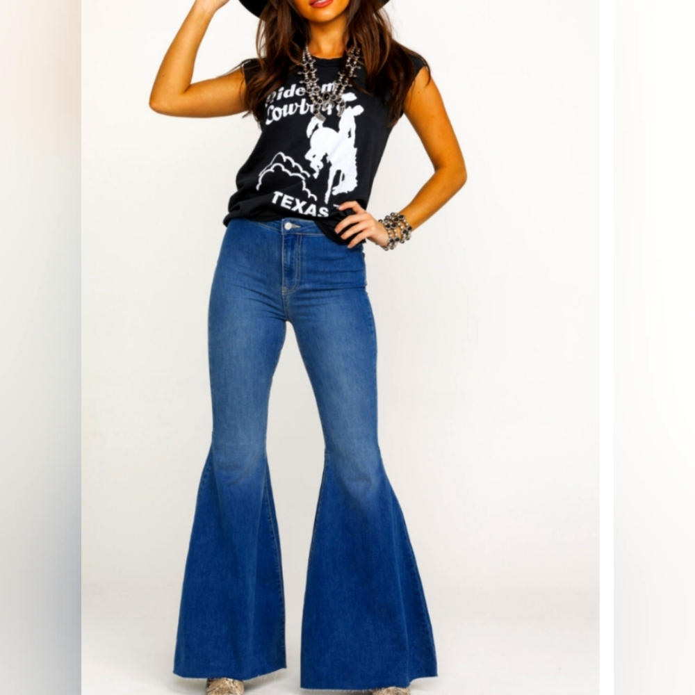 We The Free Beautiful Wide Bell Bottoms - Gem